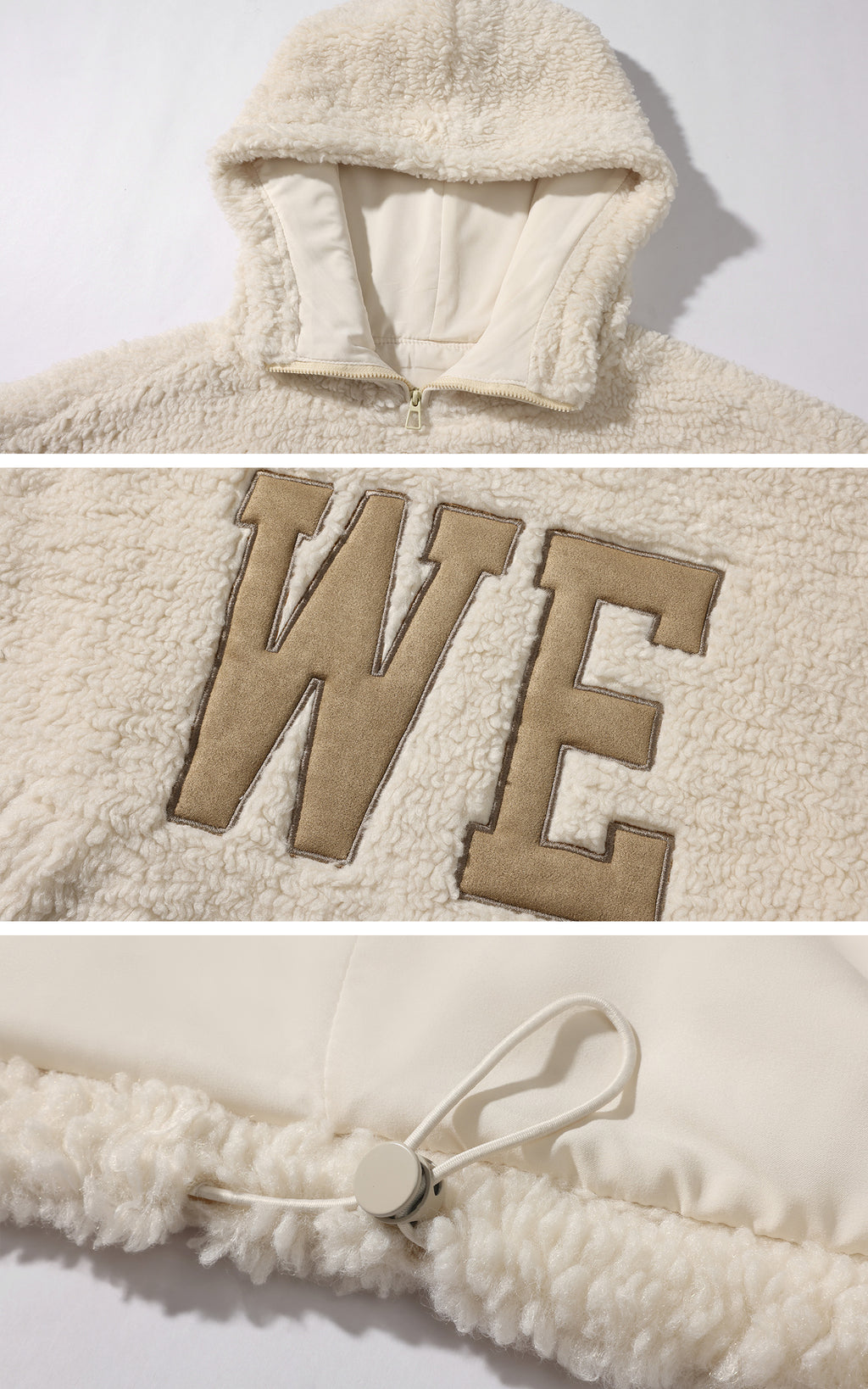 WARDEN EDGE Oversized Wool-like Fleece Hoodie with WE Letter Patch ...