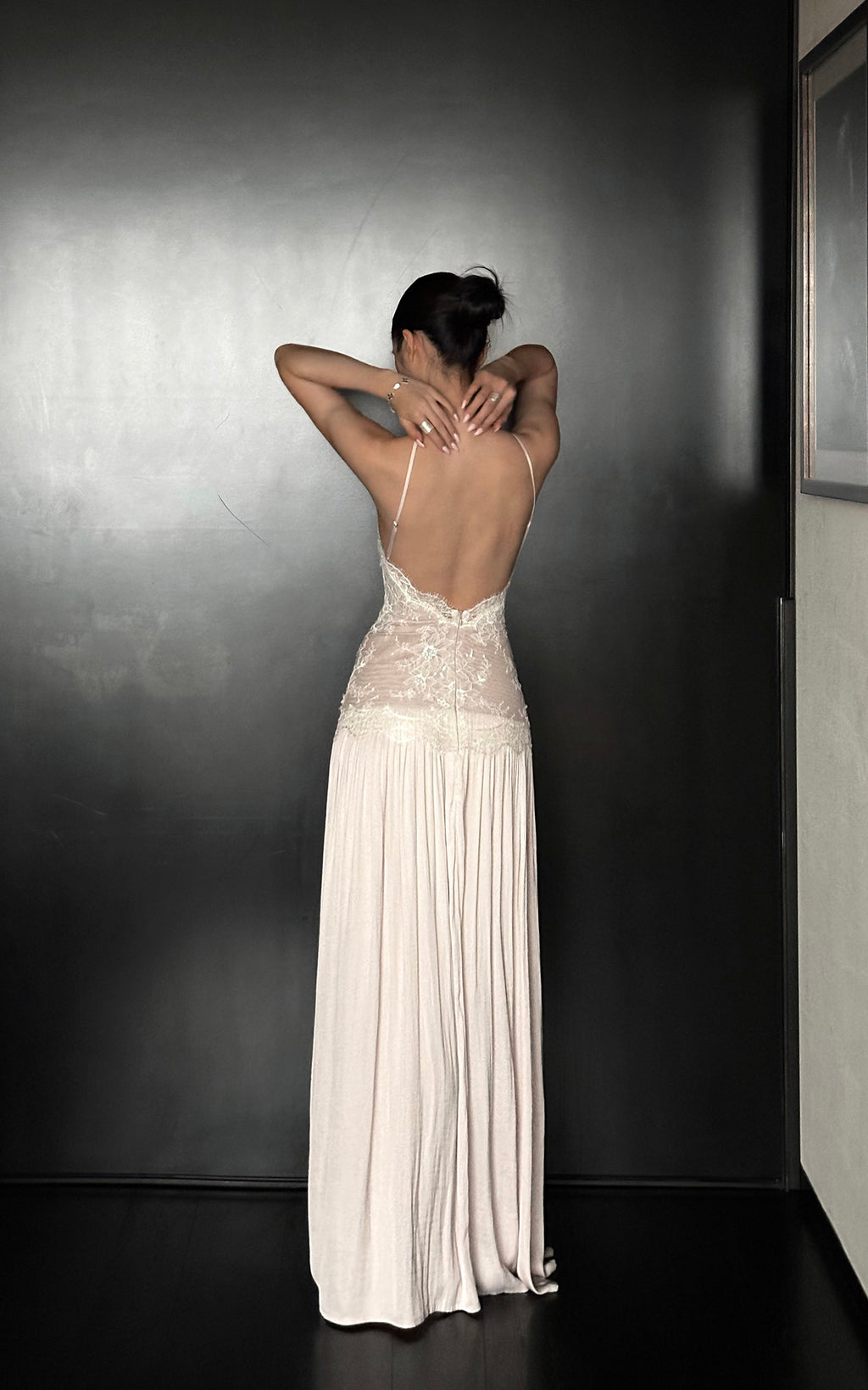 ROVENTE Embroidered Lace Halter Dress With Gathered Hem – PINKPARKS