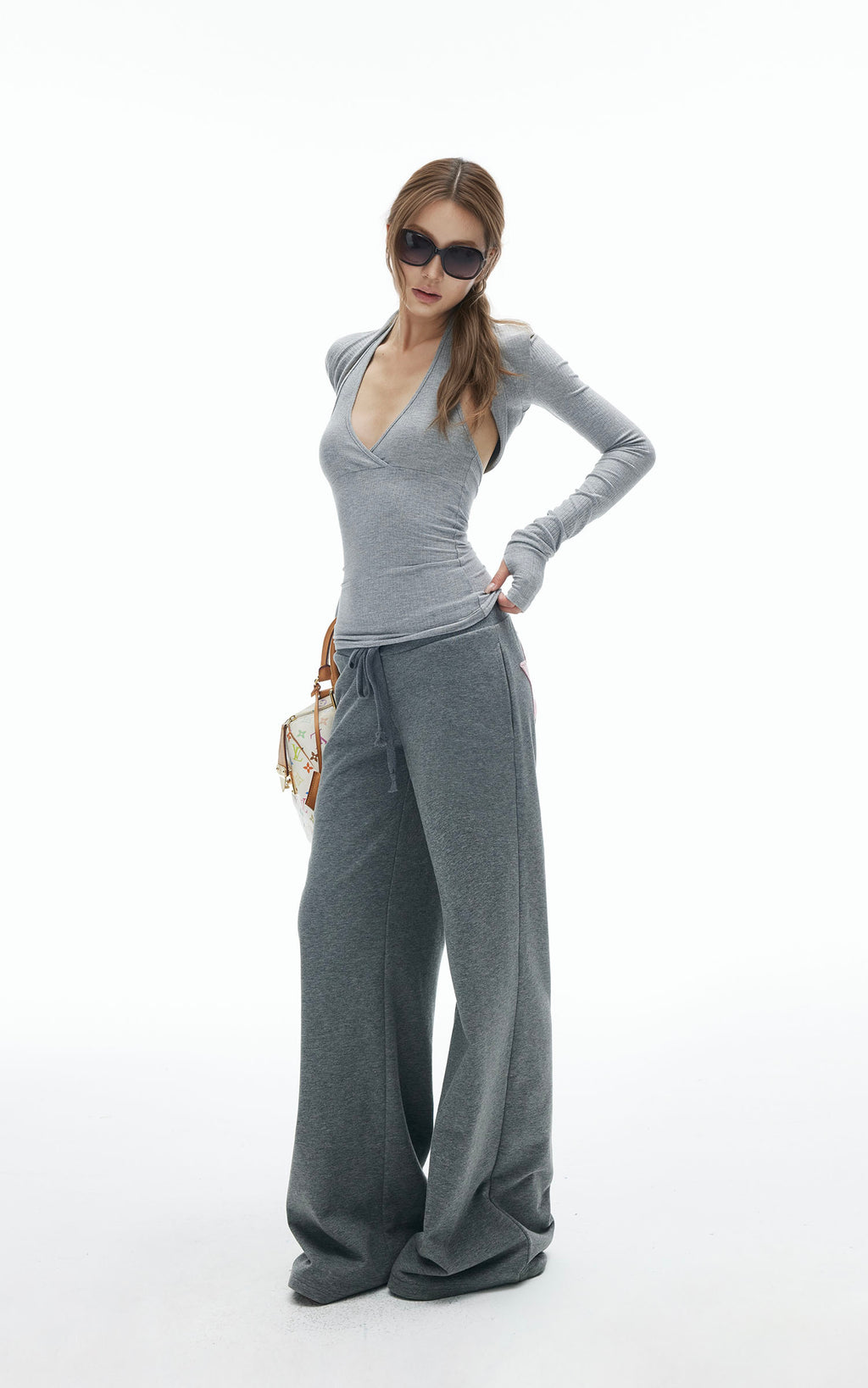 IAMXIAA Star Patch Wide Leg Sweatpants Drawstring Waist Lounge Pants ...