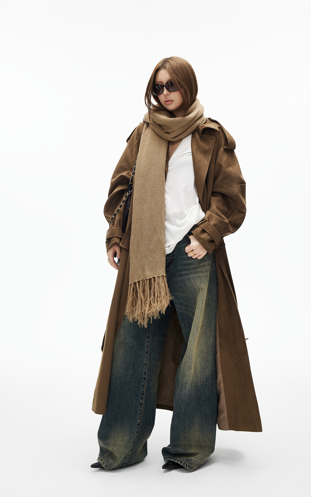 IAMXIAA Faux Suede Long Trench Coat Double Breasted Design – PINKPARKS