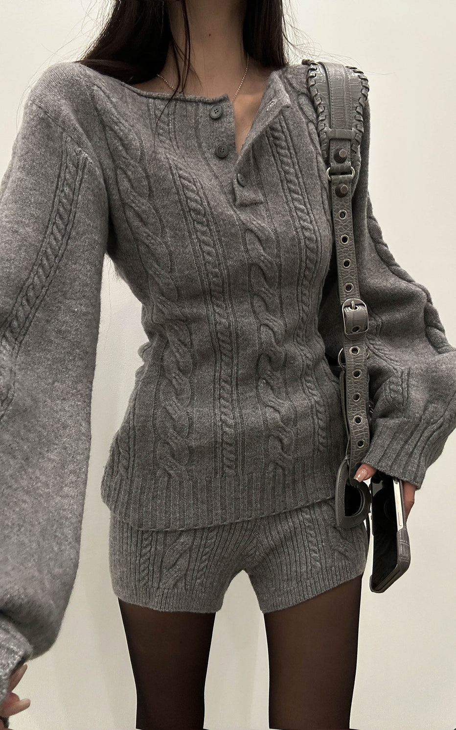 WARDEN EDGE Cable Knit Sweater & Shorts Set with Matching Leg Warmers ...