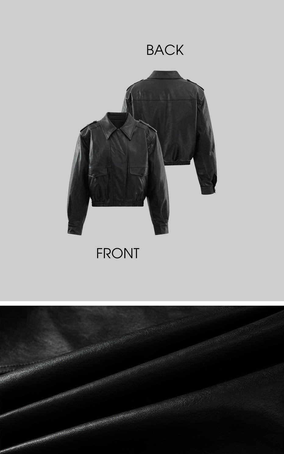 WARDEN EDGE Cropped Leather Jacket with Epaulettes and Utility Pockets ...