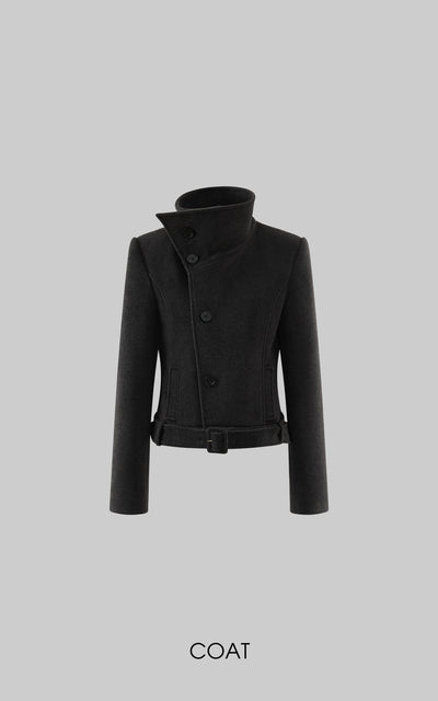 WARDEN EDGE Structured Cropped Wool Coat & Pleated Mini Skirt Set ...