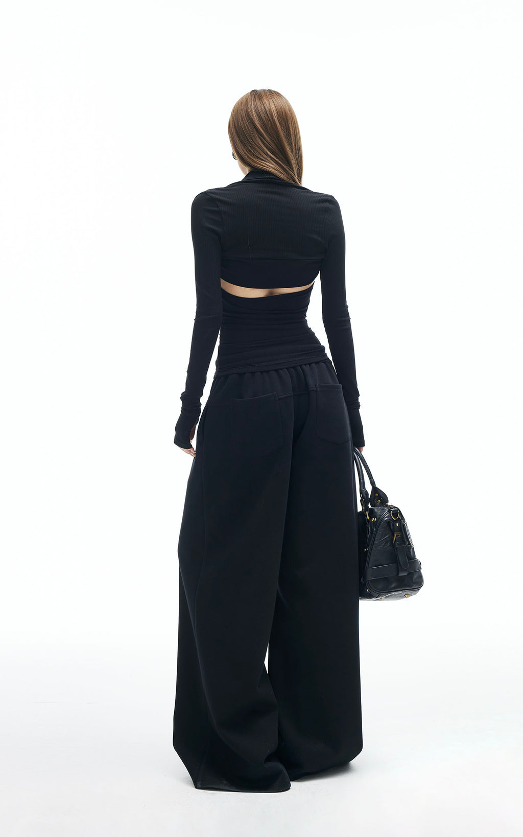 IAMXIAA Cut Out Halter Long Sleeve Shrug Top Ribbed Knit Slim Fit ...