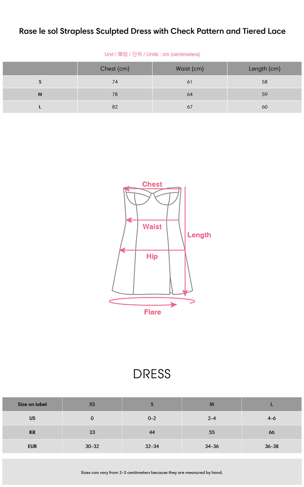 Rase le sol Strapless Sculpted Dress with Check Pattern and Tiered Lac ...